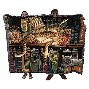 Pure Country Weavers Remington The Well Read Blanket by Charles Wysocki - Gift for Cat Lovers - Tapestry Throw Woven from Cotton - Made in The USA (72x54)