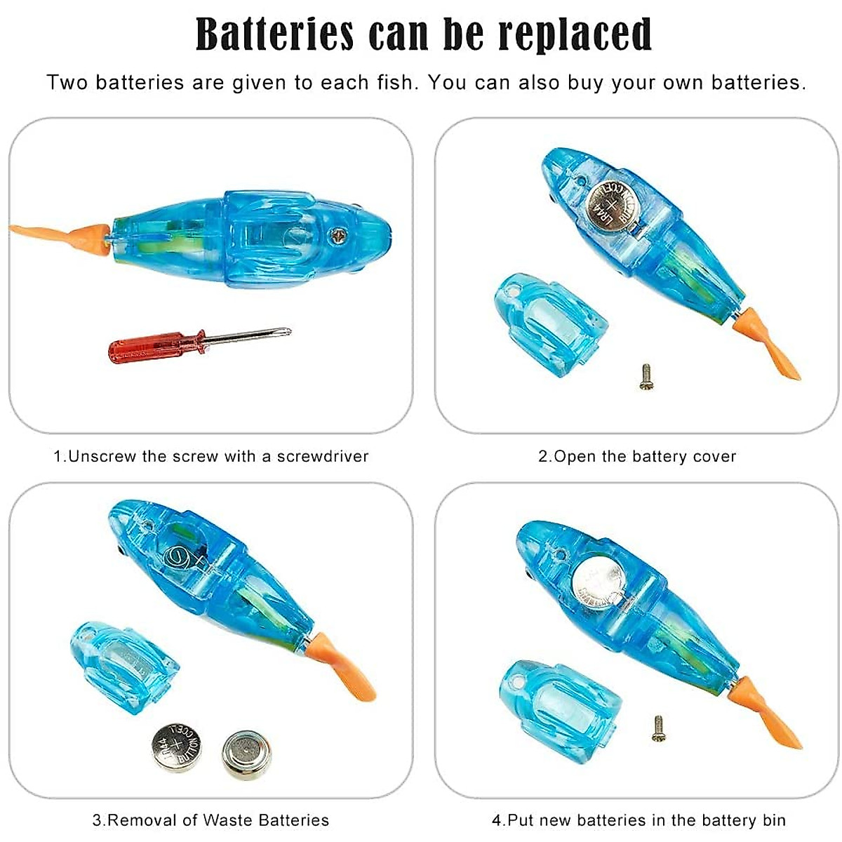 LAVIZO Interactive Robot Fish Toys for Cat/Dog(6 Pcs), Activated Swimming in Water with LED Light, Swimming Bath Plastic Fish Toy Gift to Stimulate Your Pet's Hunter Instincts