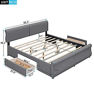 GLORHOME King Size Upholstered Platform Bed Frame with Underneath 2 Storage Drawers and Comfortable Headboard