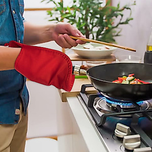 GROBRO7 5Pcs Pot Holder with Pockets Round Cotton Potholder Heat Resistant Hot Pad Machine Washable Oven Mitt Multipurpose Potholders Terry Cloth for Kitchen Baking Cooking Grilling 10 x 8 in Red