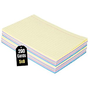 1InTheOffice Index Cards 5 x 8 Ruled Colored, Assorted 200/Pack