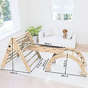 Baoniu Foldable Climbing Triangle Ladder Toys with Ramp for Sliding or Climbing, Set of 3 Wooden Safety Sturdy Kids Play Gym, Indoor Outdoor Playground Climbing Toys for Toddlers