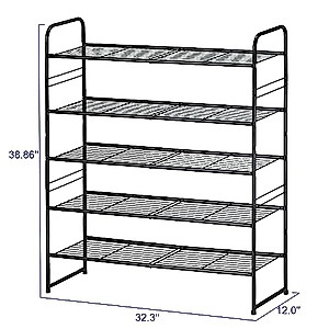 SUFAUY 5-Tier Shoe Rack, Stackable Shoe Shelf Storage Organizer for Entryway Closet, Extra Large Capacity, Wire Grid, Black