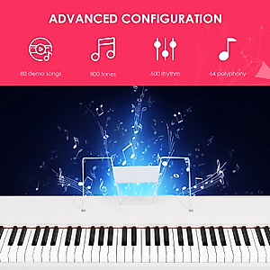 Safeplus Digital Piano 88 Key Full Size Weighted Keyboard, Electric Piano Portable with Sustain Pedal Power, Supply for Beginner Adults Practice (White)