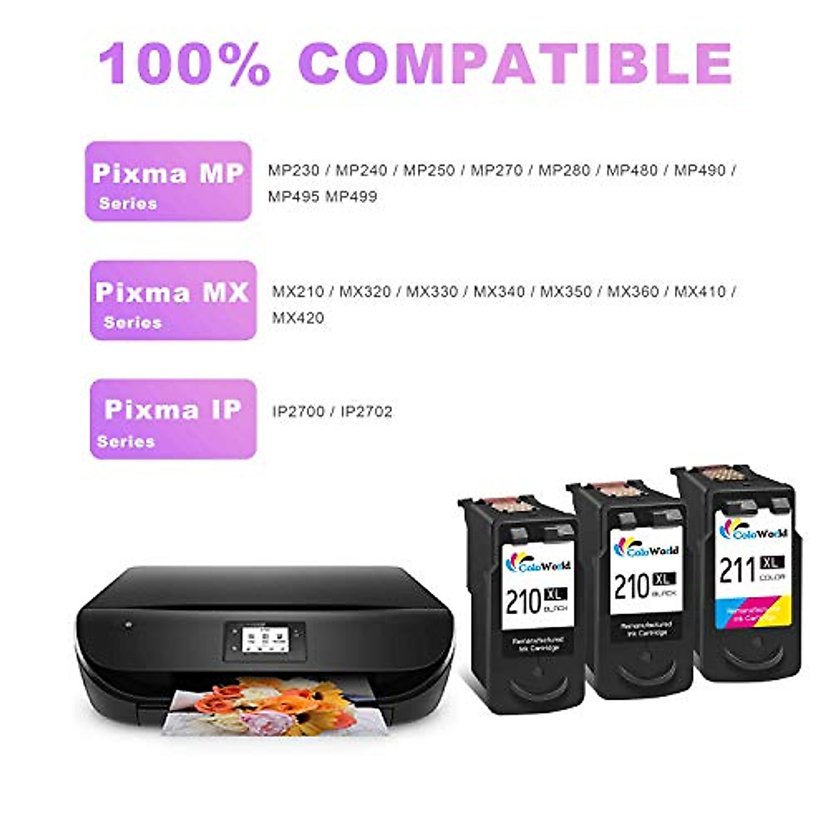 ColoWorld Remanufactured PG-210 XL CL-211XL Ink Cartridge Replacement for Canon 210XL 211XL Use for Canon Pixma MX410 MX350 MP250 MP240 iP2700 MP495 MX330 MX340 MP280 MP480 MP490 iP2702 MP270 Printer