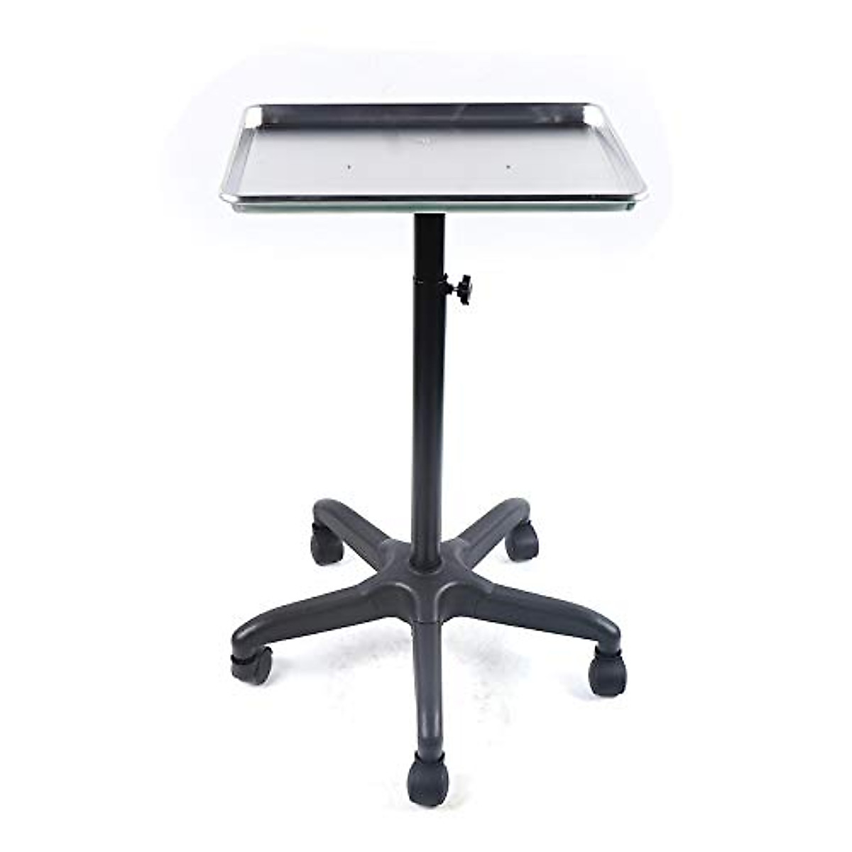 Adjustable Height Salon Rolling Alu Tray Cart+Wheel Hairdressing Tool Hair Stylist Storage Trolley for Salon Beauty Spa Tattoo Mobile Beauty Spa Service Instrument USA Stock (Silver)