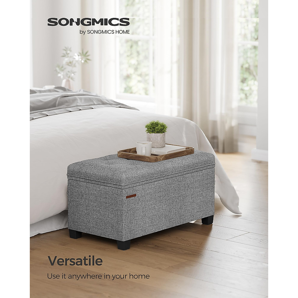SONGMICS Storage Ottoman Bench, Bench with Storage, for Entryway, Bedroom, Living Room, Light Gray ULSF068G02