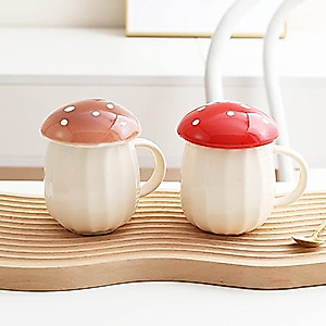 Yalucky Kawaii Cute Mushroom Mug Tea Cup Set Mushroom Stuff for Milk Glass Coffee Tea Cup Mug With Lid Gifts for Girl Women Birthday Christmas Home Decor (Red)
