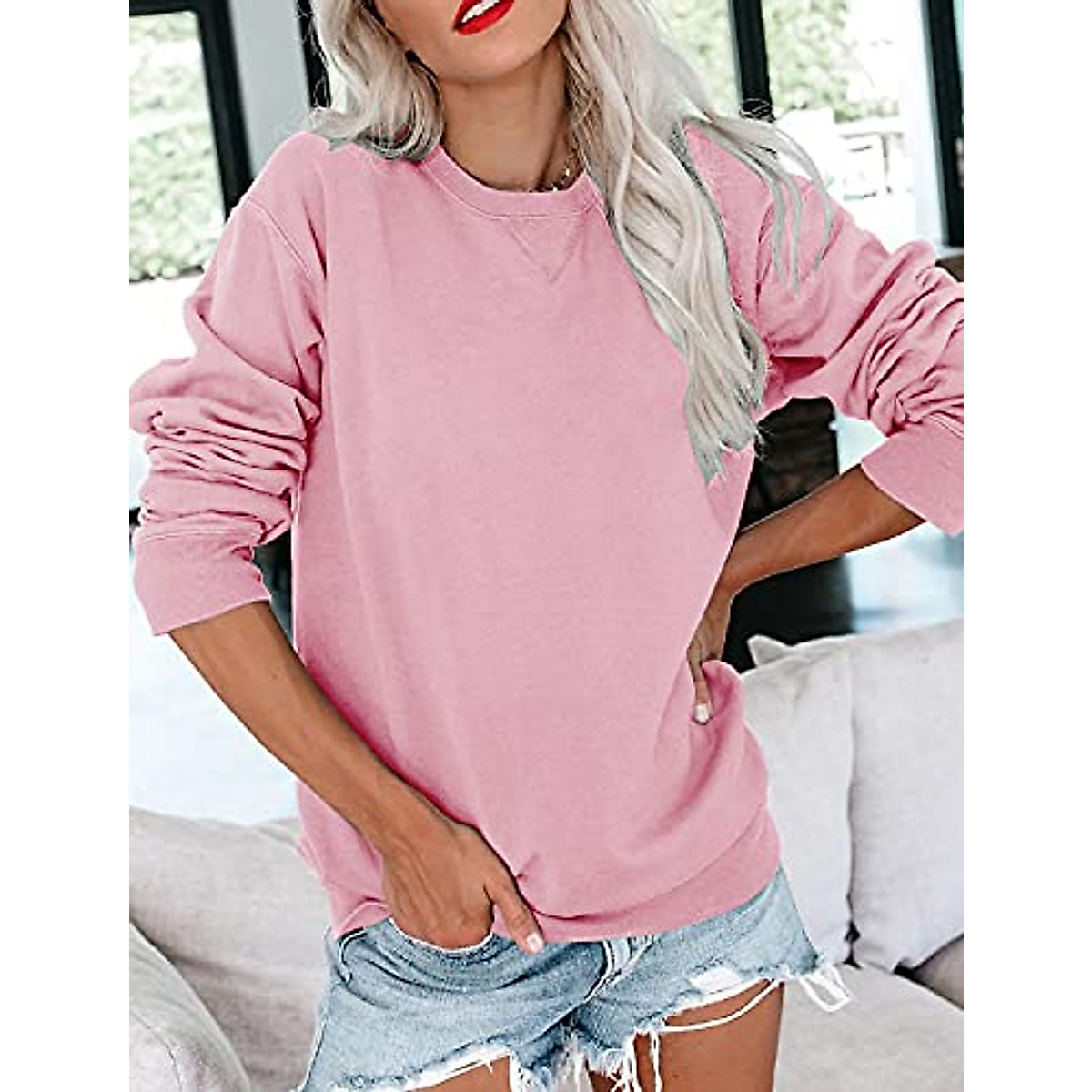 Orchidays Womens Casual Crewneck Sweatshirts Long Sleeve Cute Tunic Tops Loose Fitting Pullovers (Pink,XX-Large,Adult,Female,US,Alpha,XX-Large,Regular,Regular)