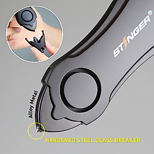 Stinger Personal Safety Alarm Keychain Emergency Tool, Panic Alarm Siren, Seatbelt Cutter, Car Window Breaker, Safety Device for Women Kid, 140 dB Siren (Black)