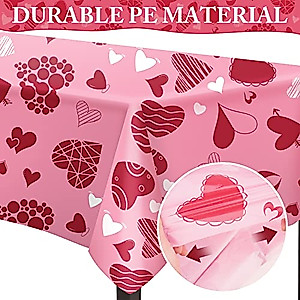 CAKKA Valentines Day Tablecloth Plastic 54x108 Inch, 2Pack Disposable Pink Heart Tablecloth, Rectangle Valentine Table Cloth Table Cover for Valentine’s Day Wedding Decor Decoration