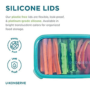 U Konserve Stainless Steel Rectangle Food Storage Bento Box Container, Leak Proof Silicone Lid Dishwasher Safe - Plastic Free, (25oz Cosmice Blue)