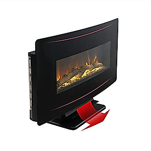 36 Inch Curved Front Electric Fireplace, Freestanding or Wall Mounted Electric Fireplace with Adjustable Flame Color & Remote Control for Apartment/Office/Bedroom, Black
