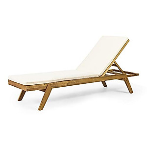 Christopher Knight Home 314846 Caily Chaise Lounge Set, Teak Finish + Cream