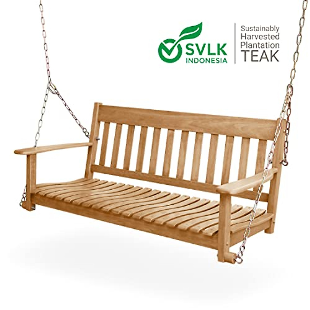 Cambridge Casual Teak Wood Porch Swing, Teak Frame, Bentley