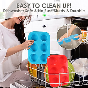 TRUSBER Muffin Pan, 2.75 Inch Silicone Muffin Tin with 6 Cups Silicone Cupcake Molds - 2 PACK Large Cupcake Liner Pan, BPA FREE & Dishwasher Safe