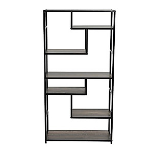 Household Essentials Jamestown Tall 6 Shelf Open Storage Bookshelf Ashwood Rustic Wood Grain and Black Metal