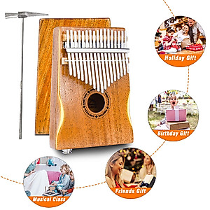 EASTROCK 17 Key Electric Kalimba Thumb Piano Built-in Pickup Professional Electric Kalimba Finger Piano for Kid Adults Beginners Professional (Mahogany Hand Rest EQ)