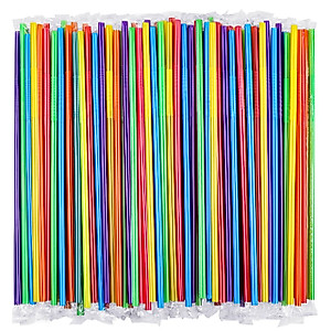300 Pcs [Individually Wrapped] Colorful Flexible Plastic Straws, Disposable Bendy Straws, (9.45" Long and 0.23'' Diameter), BPA-Free