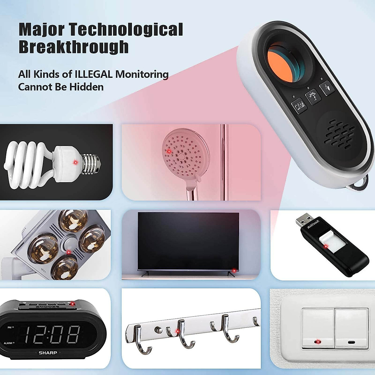 Tusionwin Hidden Camera Detectors, Hidden Devices Detector, Spy Camera Detector, Privacy Detector, Anti Spy Detector, Hidden Camera Finder for Home Office Hotel Bathroom, Gifts for Woman Men