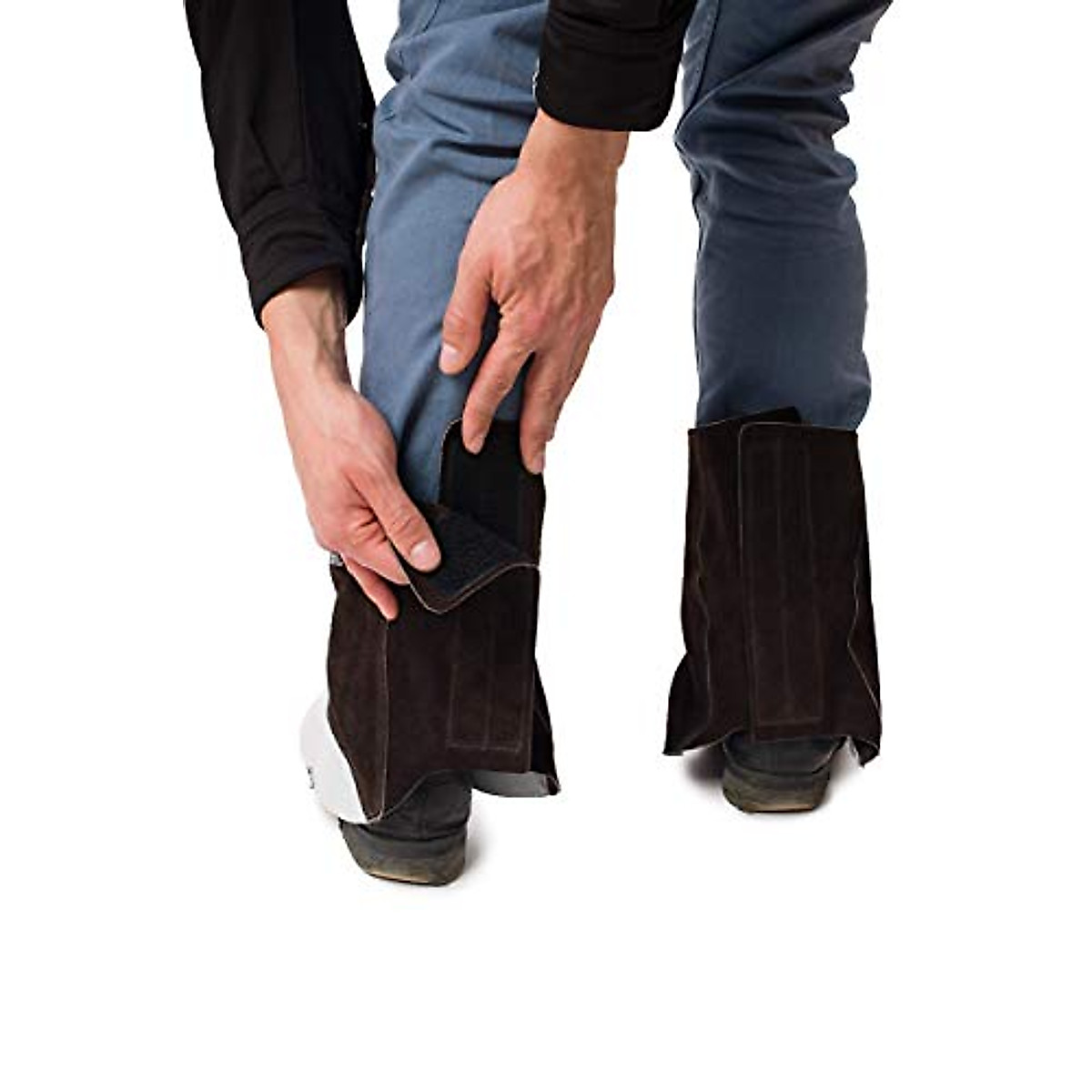 Waylander Leather Welding Spats - Cowhide Leather Shoe Boot Protectors Covers - Kevlar Stitched Low Top Gaiters with Elastic Band - SC0206