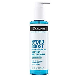Neutrogena Hydro Boost Soothing Milk Facial Cleanser with Hyaluronic Acid, Hydrating Face Wash Gently Lifts Dirt & Oil Leaving Soft Soothed Skin, Hypoallergenic, Fragrance-Free, 7.8 Fl. Oz