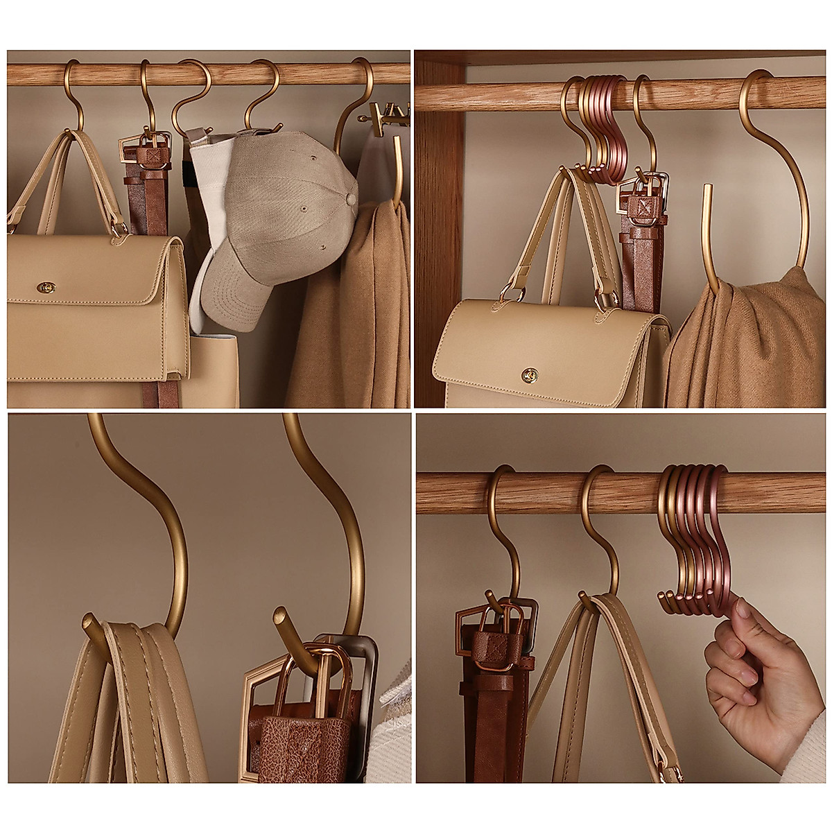 10 Pcs Heavy S Copper Hooks,S Brass Hooks for Hanging Wind Chimes, Kitchen Utensils,Coat Closet, Jeans, Bags or String Lights etc