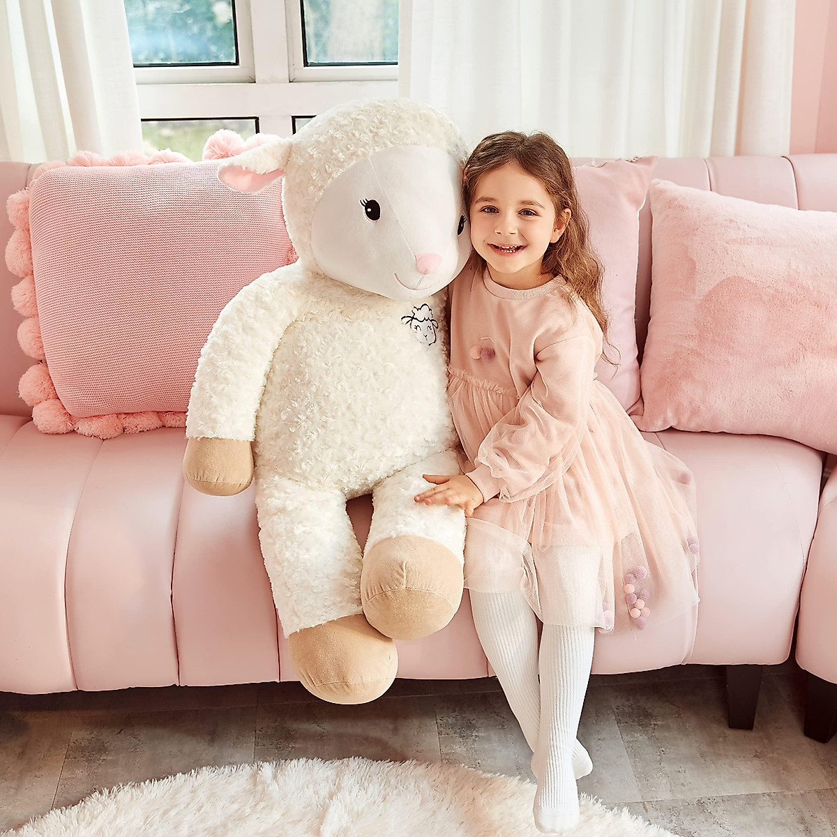 IKASA 30" Giant Sheep Stuffed Animal - Jumbo Soft Kawaii Plush Toy for Kids & Girlfriend (White)