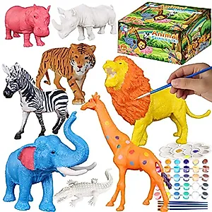 Yileqi Safari Animal Painting Kit for Kids Crafts and Arts Set, Jumbo Jungle Animal Toy Art and Crafts for Boys Girls Age 4 5 6 7 8 Years Old, DIY Art Supplies Paint for Kid Activities Birthday Gift
