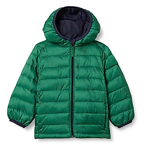 Amazon Essentials Toddler Boys' Lightweight Water-Resistant Packable Hooded Puffer Jacket, Green, 2T