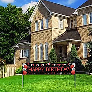 KEWEYA Black and Red Happy Birthday Banner Decorations Red Black Happy Birthday Backdrop Party Supplies for Men Women 16th 18th 21st 30th 40th 50th 60th 70th 80th Birthday Photo Background Sign Decor
