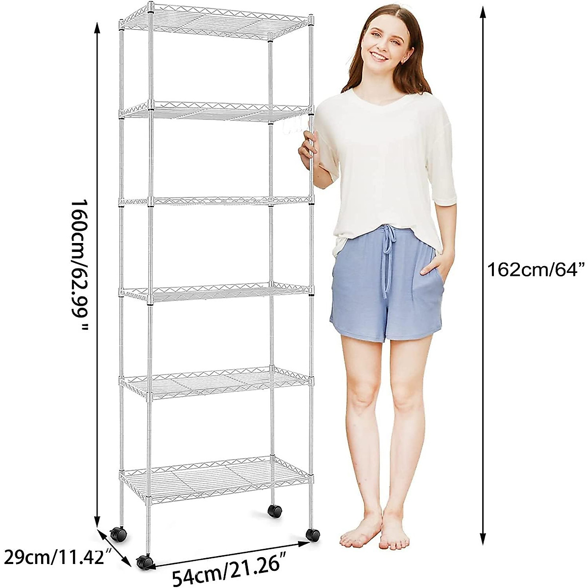 Devo Shelves for Storage, Metal Storage Shelves, Pantry Shelves, Bathroom Shelves, Height Adjustable Shelf Organizer for Kitchen Storage, Home Organization (21" L * 11" W * 63" H)