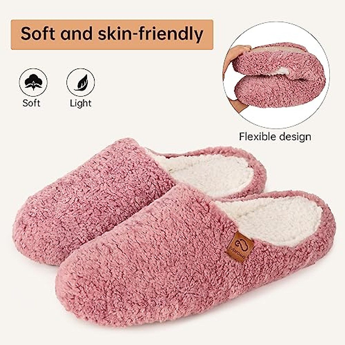 EverFoams Womens Slip On Home Slippers Soft Memory Foam House Slippers for Ladies Indoor (7-8, Pink)