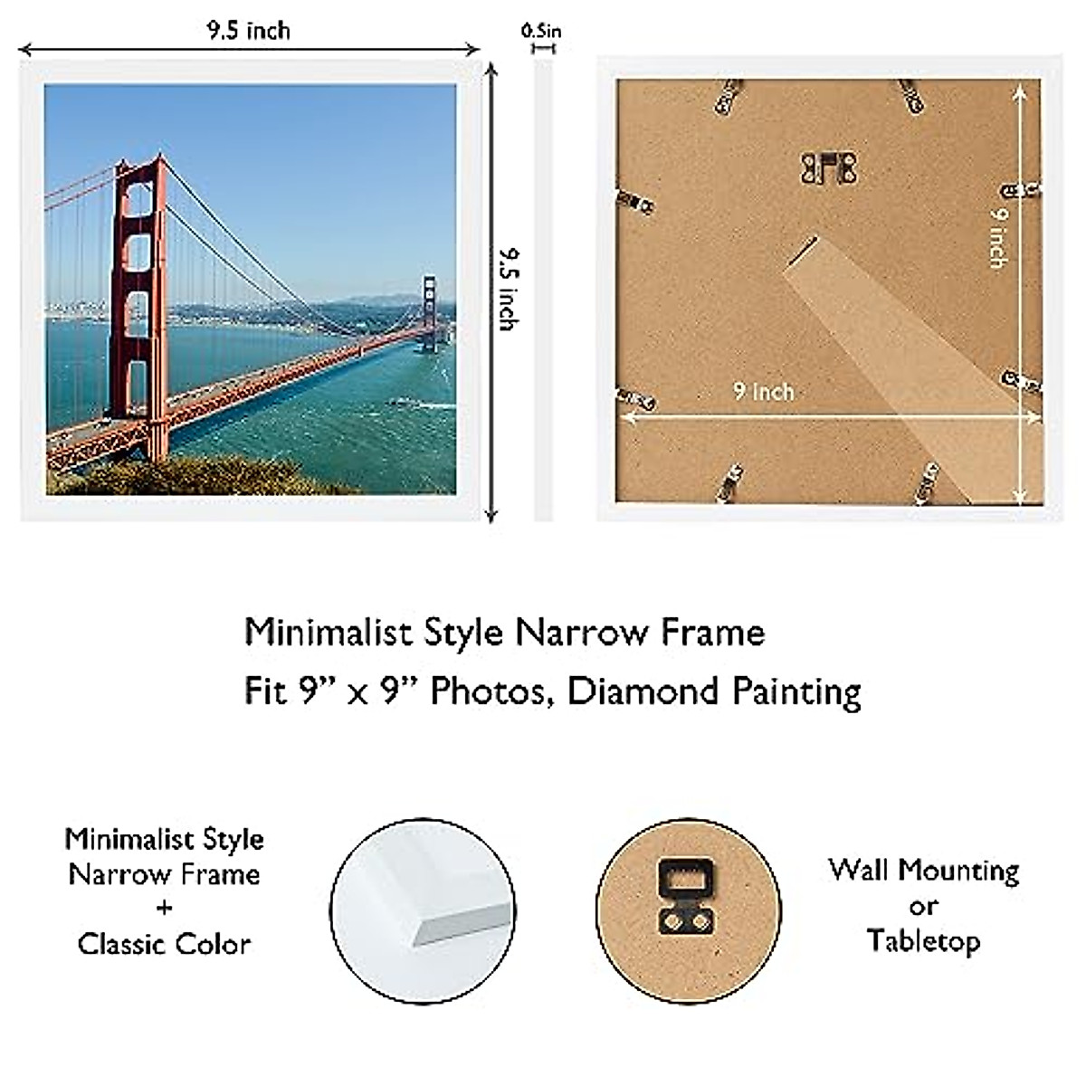 HEYTUYA 9x9 Picture Frame White for Tabletop or Wall Hanging, 9 x 9 Frame, Wall Gallery Photo Frame with Shatter Resistant Plexiglas, White