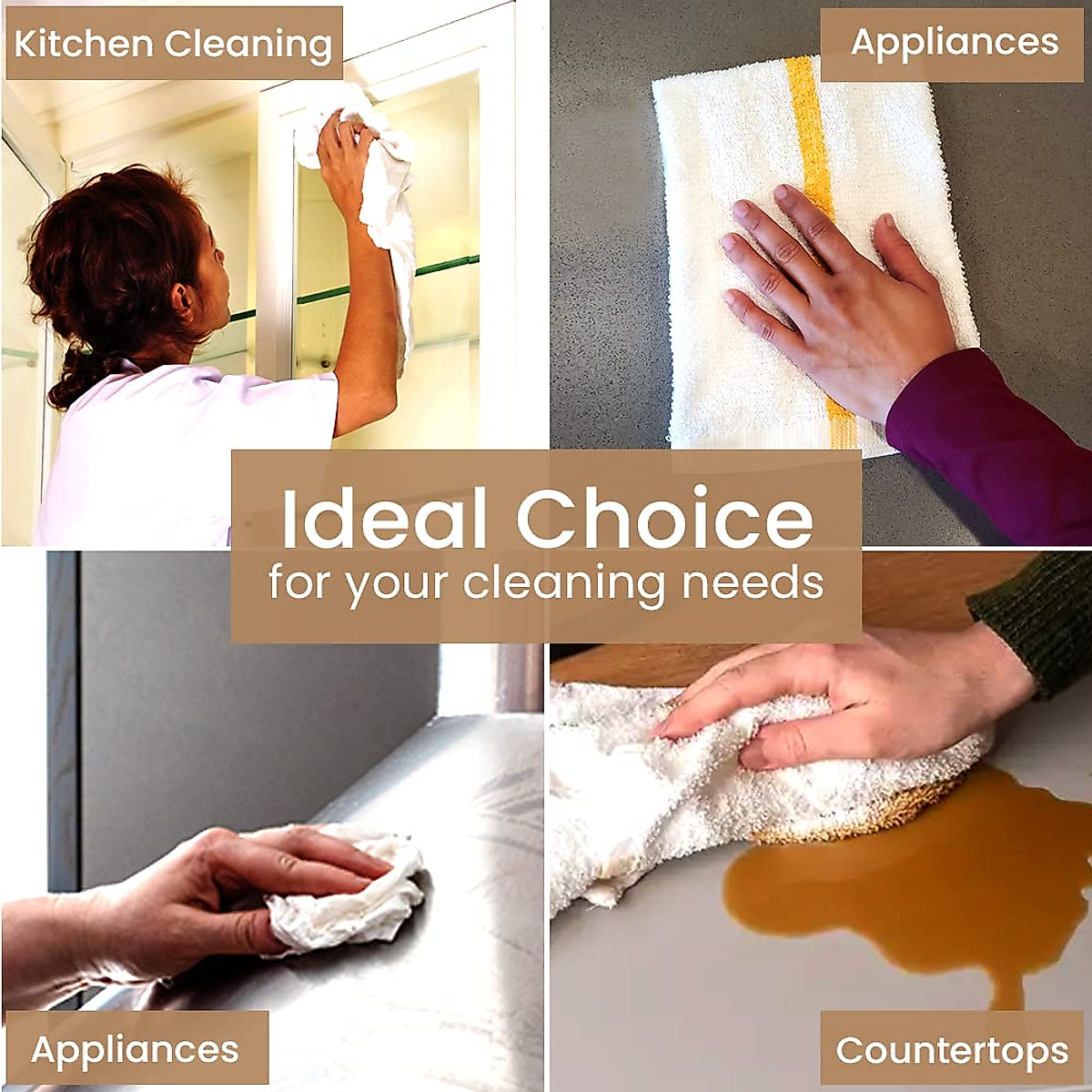 Ashley 60 Pack White Bar Towels for Kitchen (Yellow Stripe), 16X19 in, 100% Cotton Kitchen Towels, Cleaning Towels for Housekeeping, Multipurpose Cleaning Rags, Absorbent Terry Dish Towels, Barmop