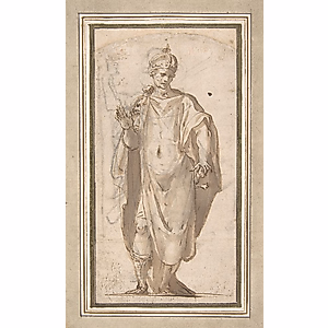 ArtDirect Cesare Nebbia 12x18 Black Modern Frame and Double Matted Museum Art Print Titled - Standing Figure of a Warrior King (1536-1614)