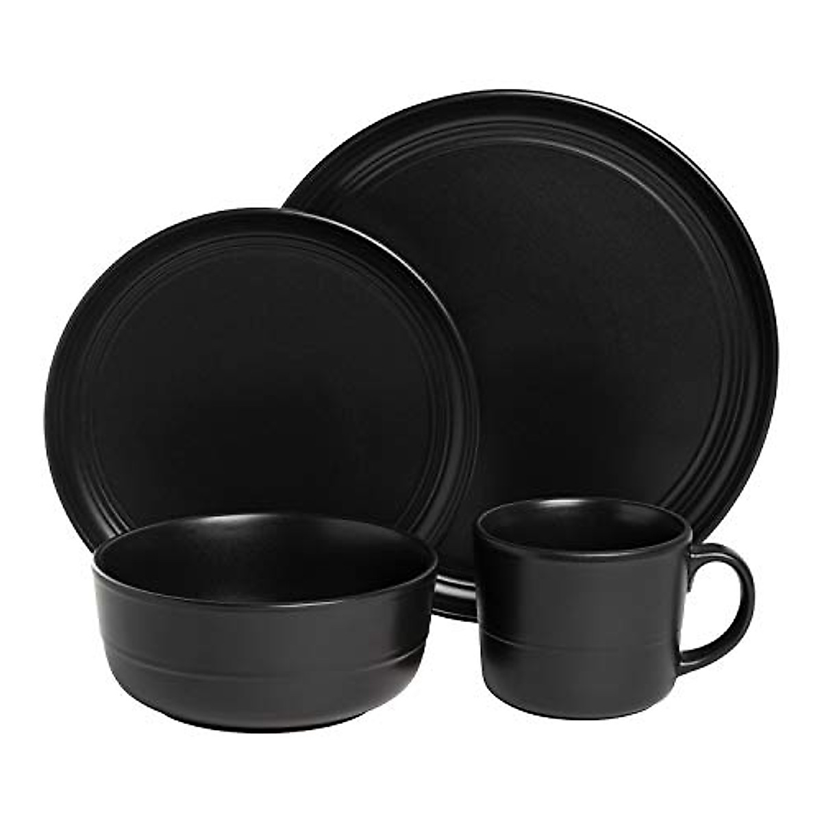 10 Strawberry Street Double Line 16 Piece Dinnerware Set, Matte Black