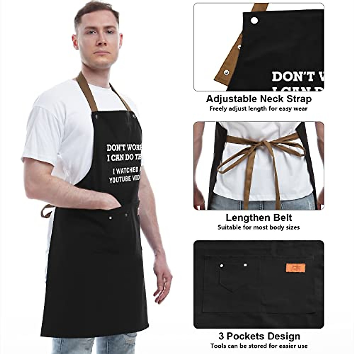 REHAVE Gifts for Dad, Mom, Father's Day Gifts From Daughter Son, Gifts for Men, Gifts for Husband, Boyfriend, Brother, Unique Birthday Gifts – BBQ Cooking Chef Apron 3 Pockets, Kitchen Baking Gifts