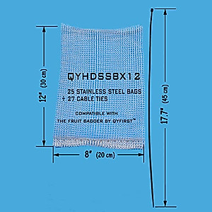 QYFIRST Fruit Protection Wire mesh Bags, QYHDSS8X12, Offers 100% Protection for Fruits, Berries, Roots and Vegetables. Compatible with The Fruit Bagger
