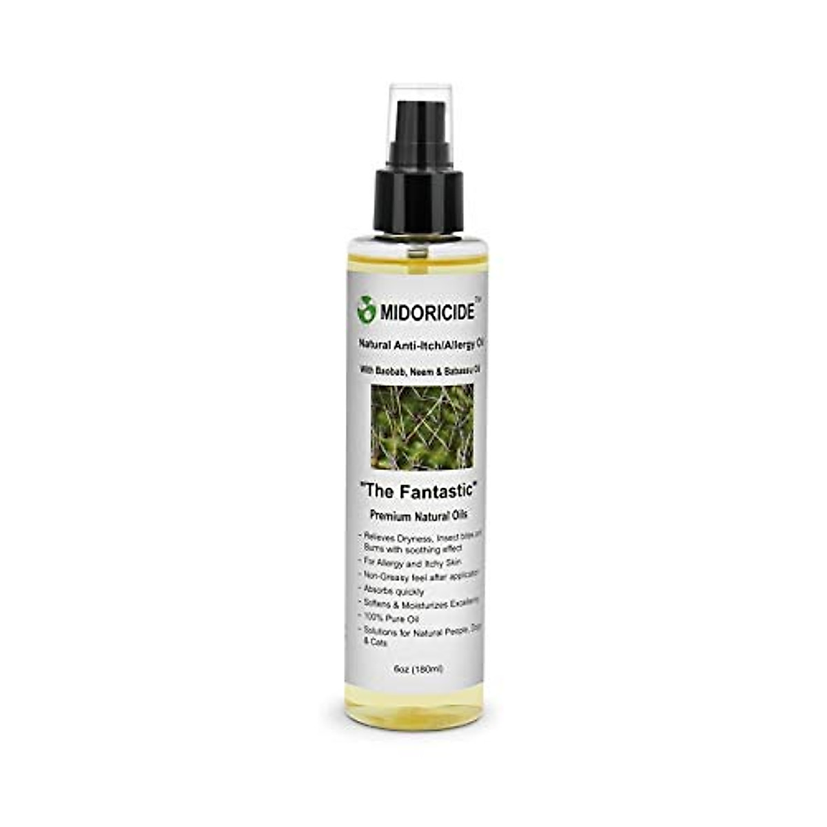 Midoricide Natural PET Anti-Itch/Allergy Oil- with Baobab, Neem and Babassu- 6 oz- Irritated, Itchy Remedy or Dry Skin Relief for Dogs and Cats