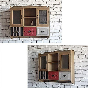 PIBM Stylish Simplicity Shelf Wall Mounted Floating Rack Shelves Retro Solid Wood Glass Doors and Windows Lockers Color Living Room,2 Colours, Wood , 63x59x17.5cm