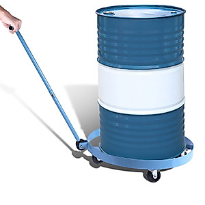 Wefrib 55 Gallon Drum Dolly 1000 Pound Drum Cart Multi Purpos Barrel Dolly Cart with Ajustable Handle Steel Frame Dolly with 4 Swivel Casters Wheel Non Tipping Hand Truck Capacity Dollies(Blue)