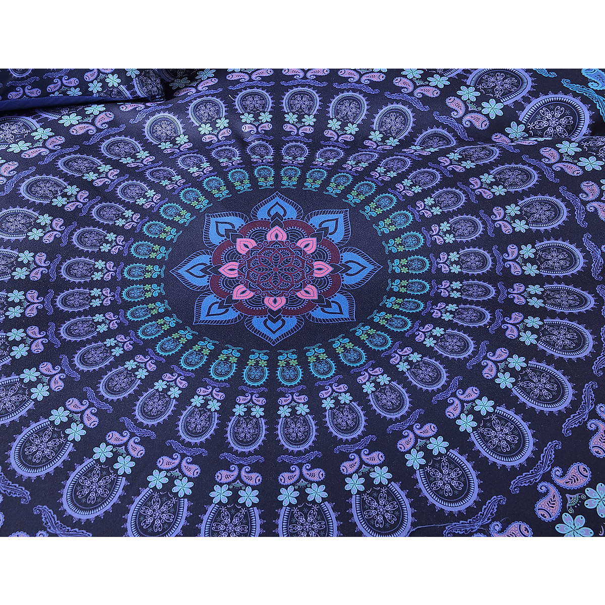 MEILA Duvet Cover Set Luxury Soft Microfiber Bedding Sets Bohemian Mandala Pattern Bedclothes, Queen(90inx 90in), 4 Pieces (1 Duvet Cover+ 2 Pillowcase+ 1 Throw Pillow Case)