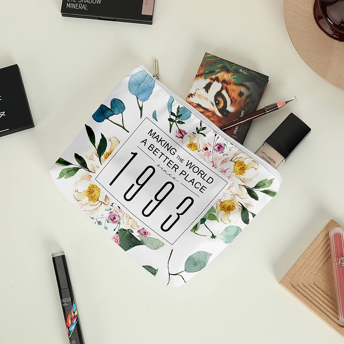 Flower Eucalyptus Print Makeup Bag 30th Birthday Decorations for Women 30th Birthday Gifts for Her Happy Birthday Party Favors for 30 Year Old Women Female Sister Friend Making Better Place Since 1993