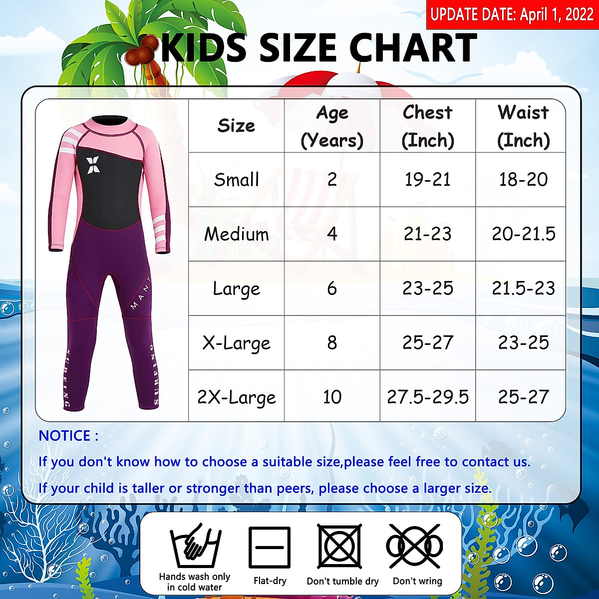 NATYFLY Kids Wetsuit, 2.5mm Neoprene Thermal Swimsuit, Full Wetsuit for Girls Boys and Toddler, Long Sleeve Kids Wet Suits for Swimming (New Pink-Girls Wetsuit-2.5mm, 6)