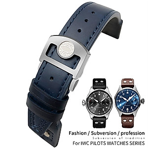 CRFYJ 20mm 21mm 22mm Rivet Calfskin Leather Watch Band Fit for IWC Watch Big Pilot IW5009 Spitfire IW3777 Le Petit Prince Mark Strap (Color : Black White 1, Size : 21mm)