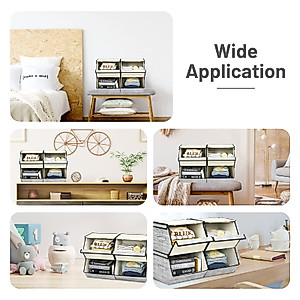 Giantex Storage Bins Set of 4 Stackable Cubes Fabric Baskets w/Lid, Handles, Magnetic Linen Container Boxes for Toys, Clothes, Files Foldable Closet Organize Bags 15”x14”x10” (Coffee+Gray)