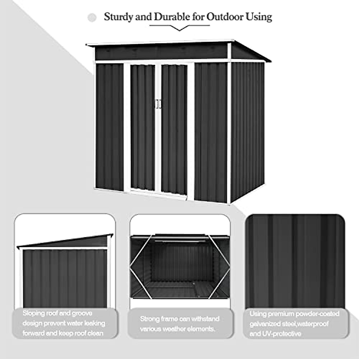 Omelaza 4' x 6' Outdoor Garden Storage Shed with Sliding Door, Perfect to Store Patio Furniture, Garden Tools, Bike Accessories, Beach Chairs,Weather Resistance, Dark Grey