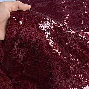AMZLOKAE Fabric by The Yard Burgundy Sequin Fabric Glitter Fabric Shower Curtain Lining Fabric by The Yard for Dress Clothing DIY Sewing Material (1 Yard, Burgundy)