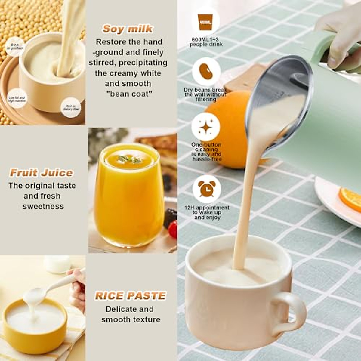 Nut Milk Maker Machine, 20oz Automatic Almond Milk Maker Machine, Soybean Milk Machine for Homemade Almond, Oat, Soy, Etc Grain, Soy Milk Maker Machine with Timer/Keep Warm/Self-Cleaning